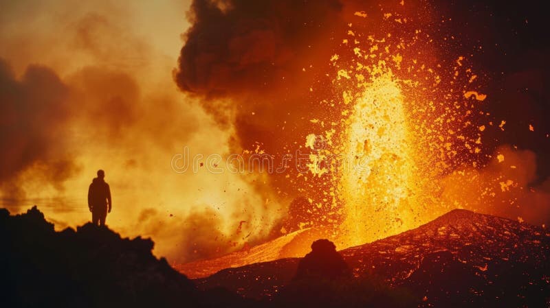 Man Standing in Front of Huge Fire Stock Image - Image of intense ...