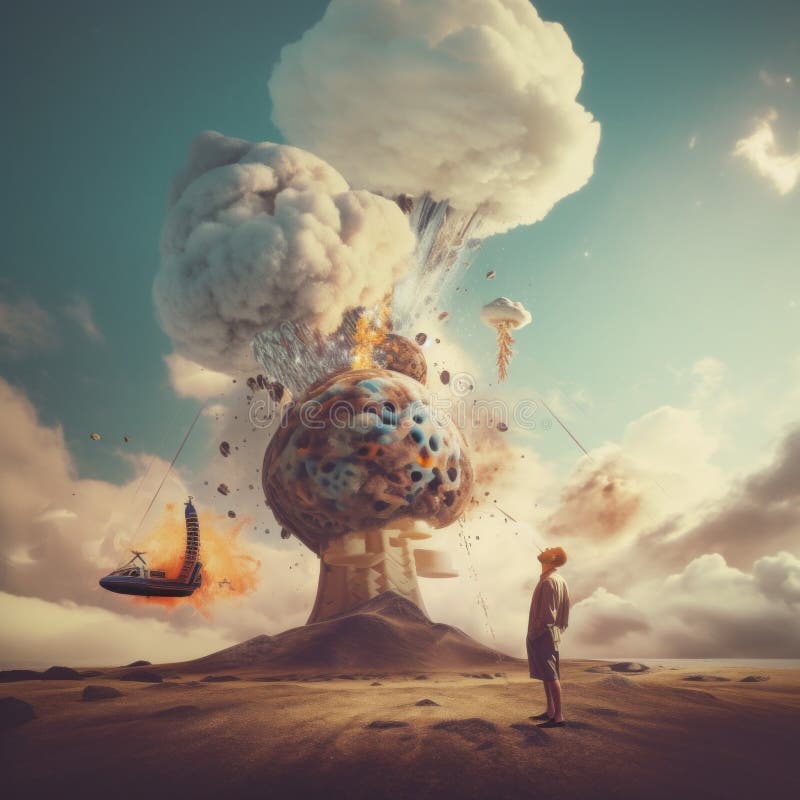 A Man Standing in Front of a Huge Mushroom. AI Generative Image. Stock ...
