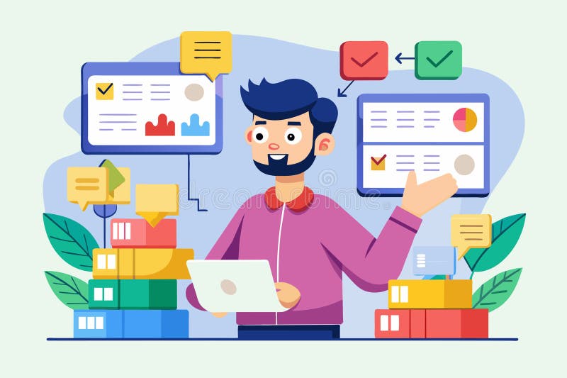 A Man Standing in Front of a Laptop Computer, Engaging in Work or Study ...