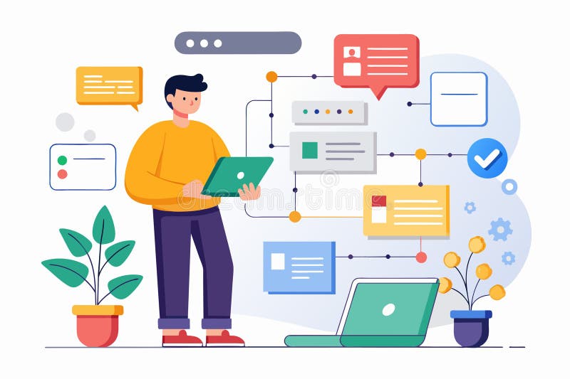 A Man Standing in Front of a Laptop Computer, Troubleshooting Network ...