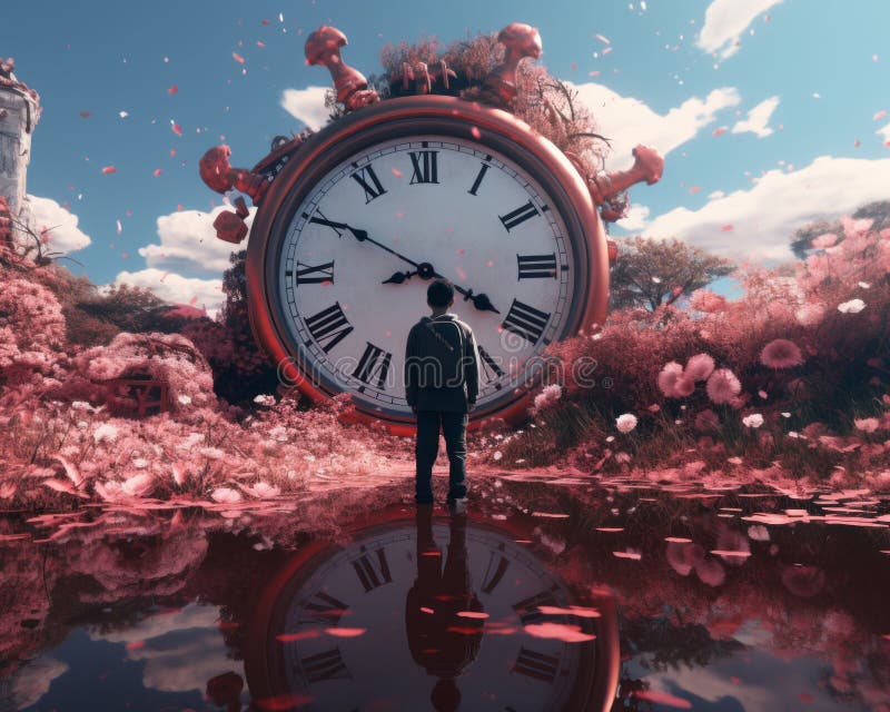 A Man Standing in Front of a Large Clock Stock Illustration ...