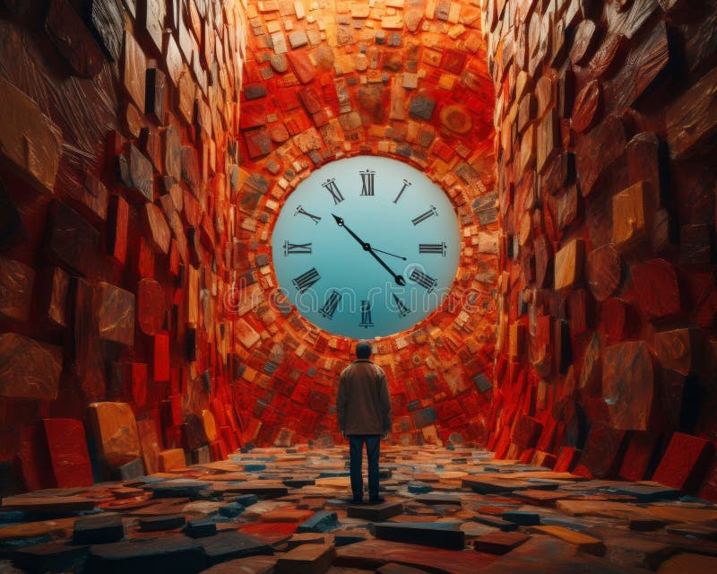 A Man Standing in Front of a Large Clock Stock Illustration ...