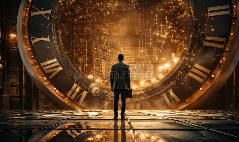 Man Standing in Front of Large Clock Stock Photo - Image of watch ...