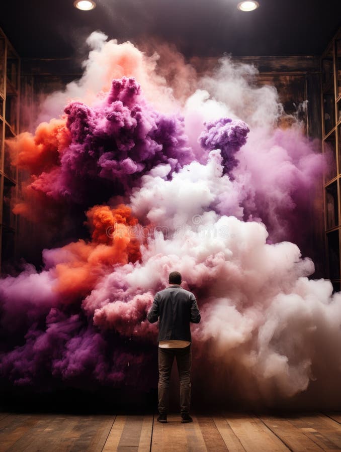 A Man Standing in Front of a Large Cloud of Smoke, AI Stock ...