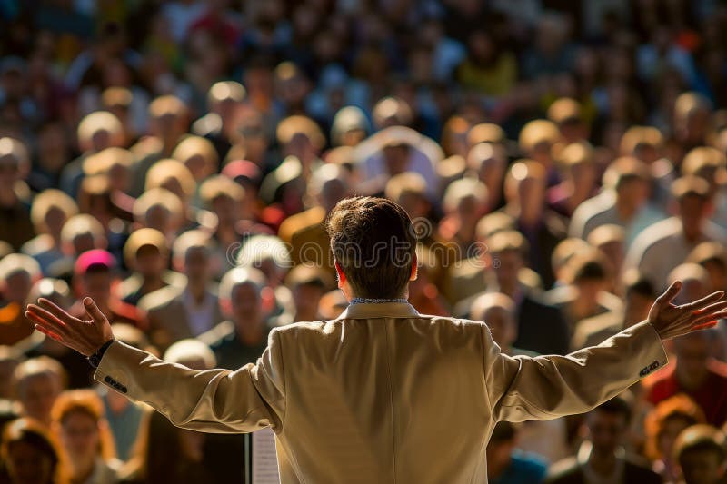 A Man Standing in Front of a Large Crowd, Passionately Proclaiming the ...
