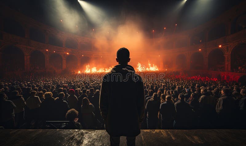 Man Standing in Front of Large Crowd Stock Photo - Image of group ...