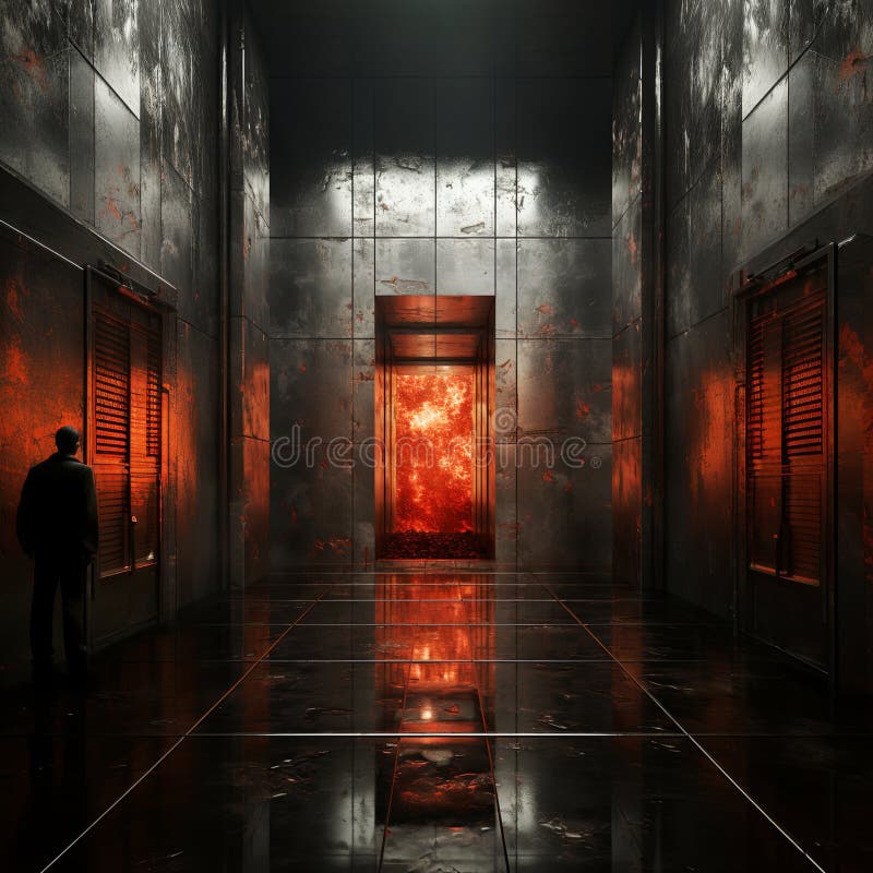 A Man is Standing in Front of a Large, Dark Room with a Small Window ...