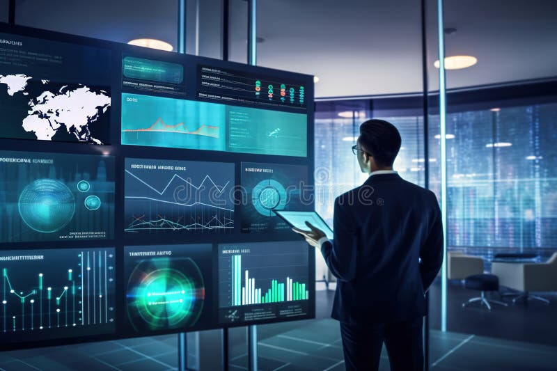 A Man Standing in Front of a Large Display of Data. AI Generative Image ...