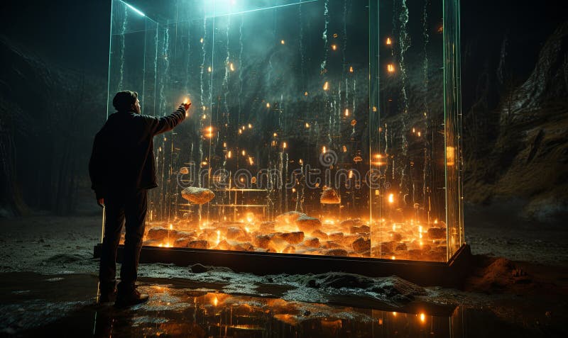 Man Standing in Front of Large Display of Lights Stock Illustration ...