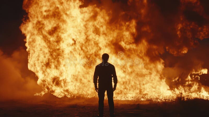 A Man Standing in Front of a Large Fire Stock Illustration ...