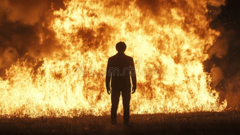 A Man Standing in Front of a Large Fire Stock Illustration ...
