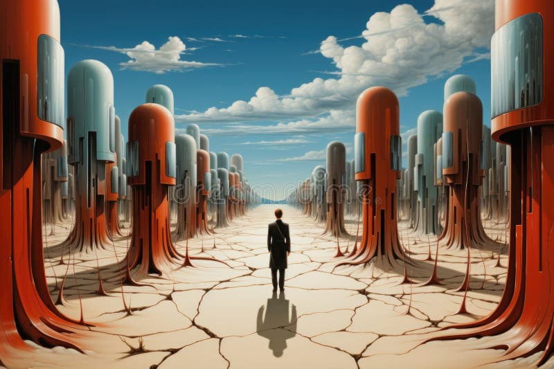 A Man Standing in Front of a Large Group of Red Pipes, AI Stock Image ...