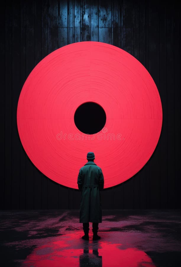 A Man Standing in Front of a Large Red Circle, AI Stock Illustration ...