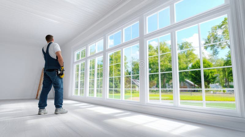 A Man Standing in Front of a Large Window Looking Out, AI Stock Photo ...
