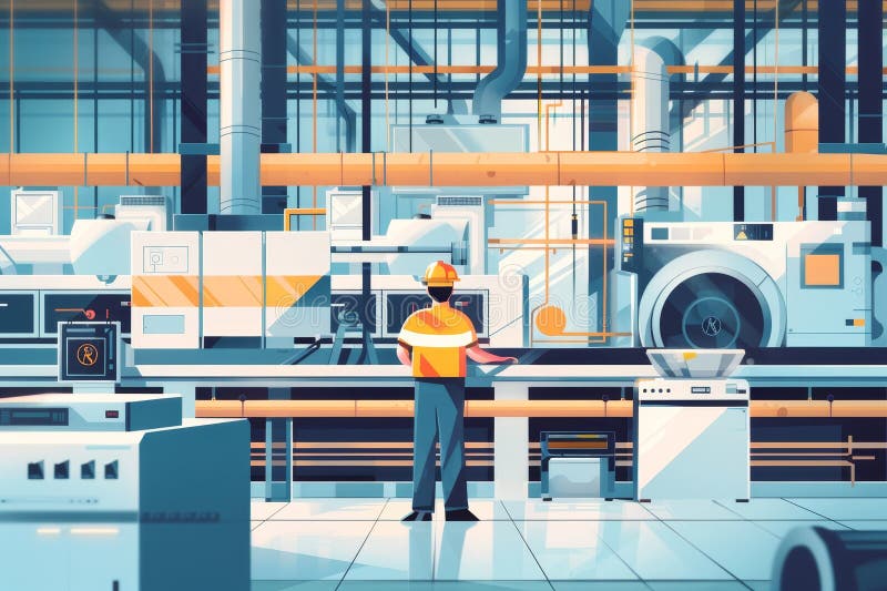 A Man Standing in Front of a Machine, Monitoring Production Processes ... A Man Standing in Front of a Machine, Monitoring Production Processes ...