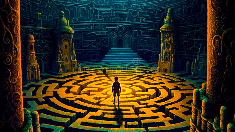 Man Standing in Front of Maze in the Middle of Room. Generative AI ...