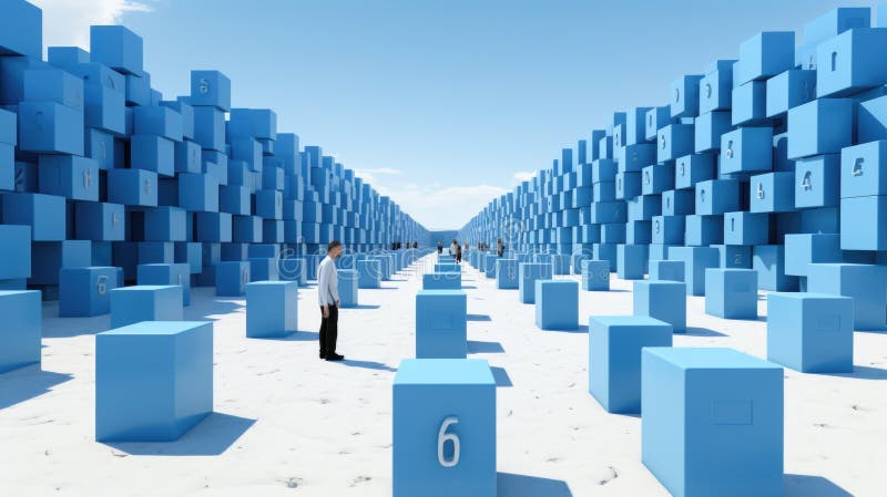 A Man Standing in Front of a Number of Blue Cubes. Generative AI Image ...