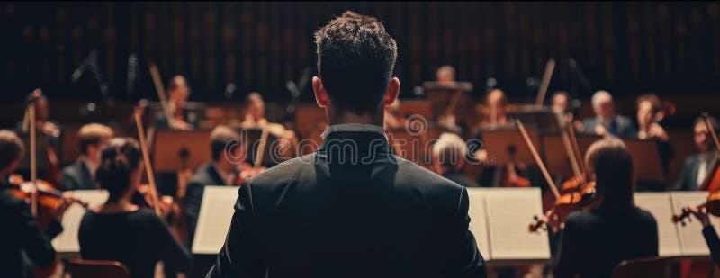 Man Standing in Front of Orchestra Stock Illustration - Illustration of ...