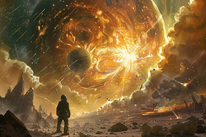 A Man Standing in Front of a Powerful Explosion, Showcasing Danger and ...