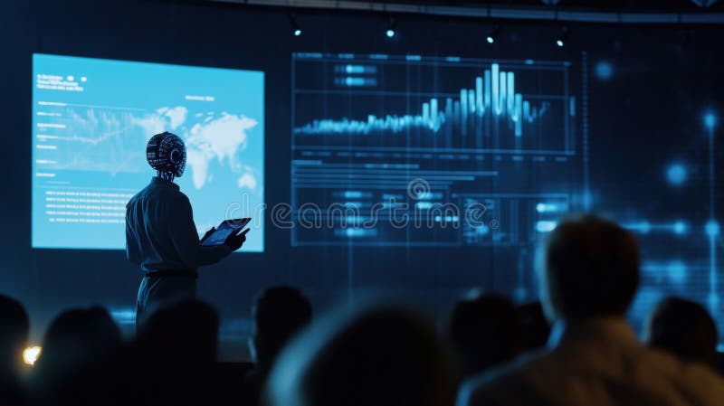 A Man Standing in Front of a Projection Screen Stock Illustration ...