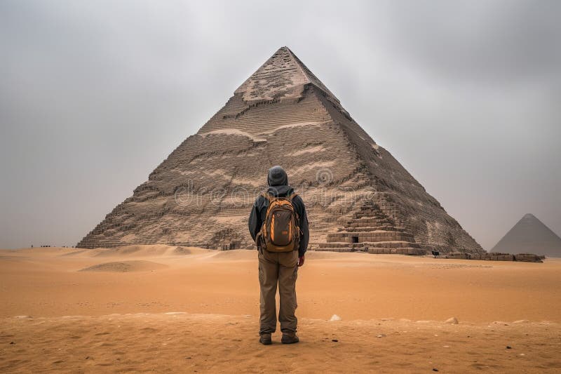 A Man Standing in Front of a Pyramid in the. Generative Ai Stock ...