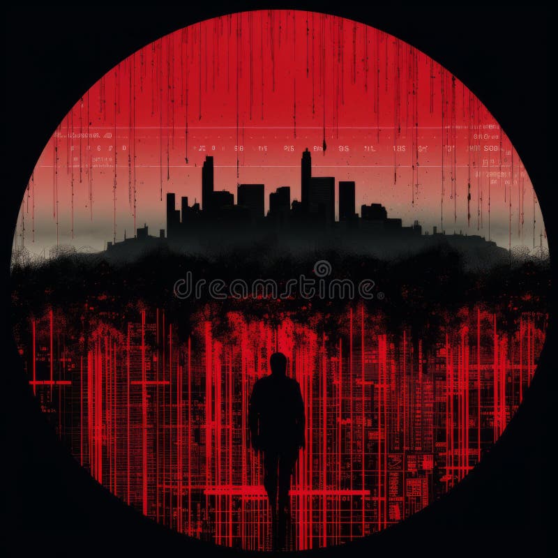 A Man Standing in Front of a Red Circle with a City in the Background ...