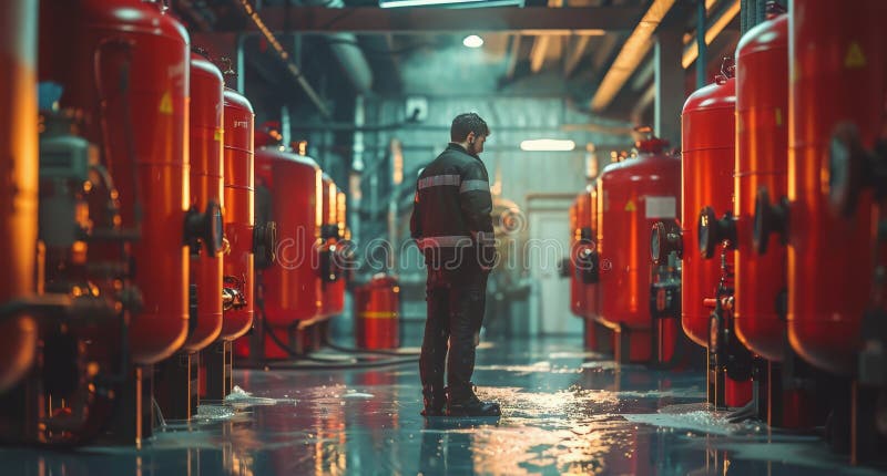 Man Standing in Front of Red Fire Hydrant Stock Image - Image of ...
