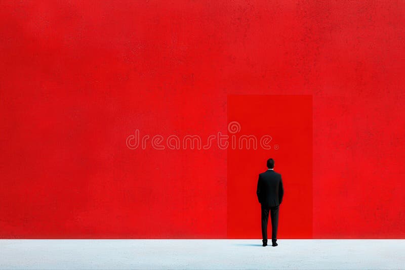 Man Standing in Front of a Red Wall with Comic Strip Elements in a ...