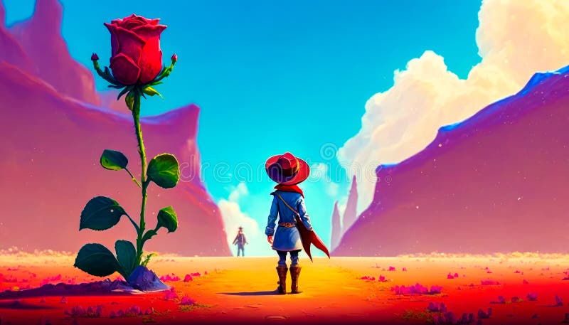 Man Standing in Front of Rose in the Middle of Desert. Generative AI ...