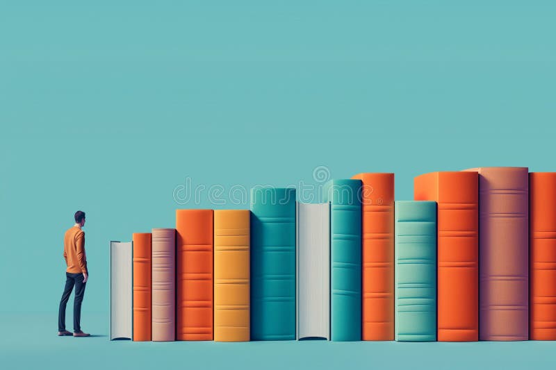 Man Standing in Front of Row of Books Stock Image - Image of intellect ...