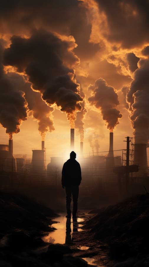A Man Standing in Front of a Smoke-filled Factory Stock Image - Image ...