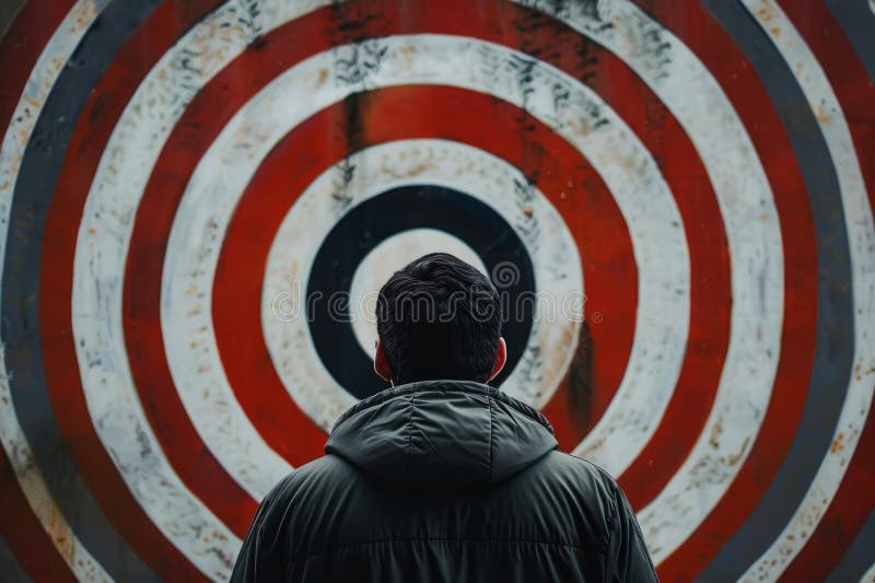 Man Standing in Front of Target Symbol Thinking about Goal Setting ...