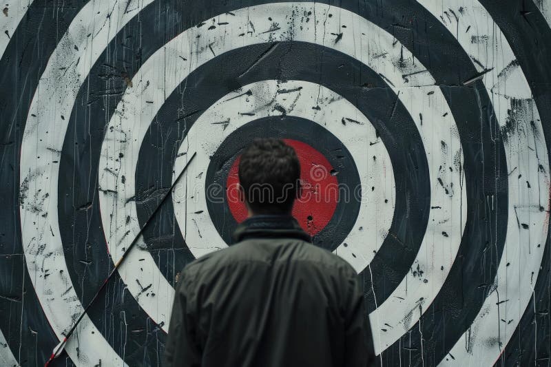 Man Standing in Front of Target Thinking about Goal Setting Stock Photo ...