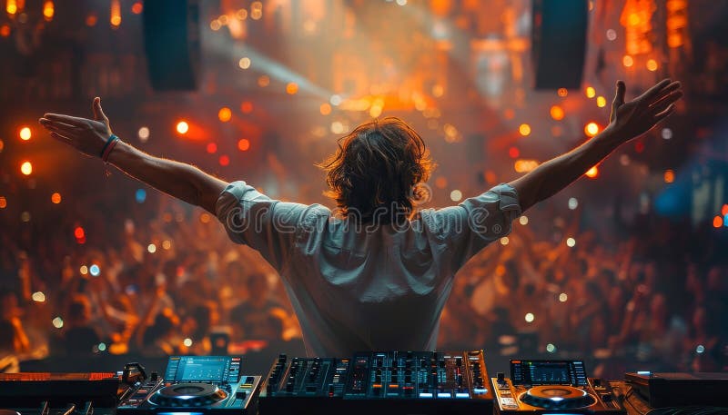 A Man is Standing in Front of Two DJ Decks by AI Generated Image Stock ...