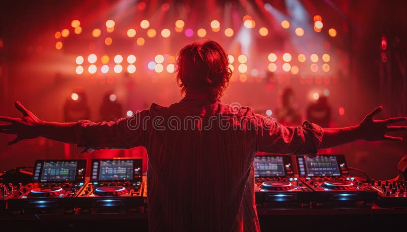A Man is Standing in Front of Two DJ Decks by AI Generated Image Stock ...
