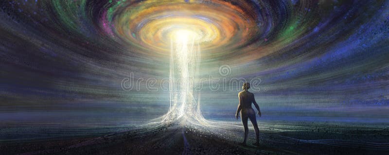 Man Standing in Front of the Vortex of Time and Space, 3D Illustration ...