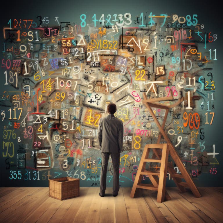 A Man Standing in Front of a Wall of Numbers, AI Stock Illustration ...