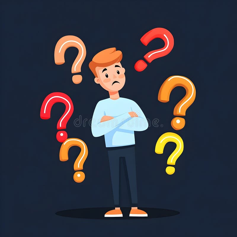 A Man is Standing in Front of a Wall of Questions Stock Illustration ...