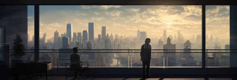 Man Standing in Front of Window, Observing Cityscape.. Generative AI ...
