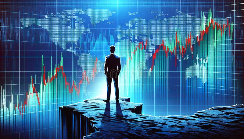Man Standing in Front of World Map with a Red Trend Line. Concept ...