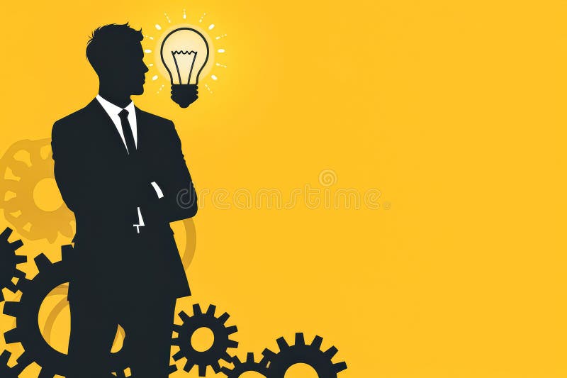 Man is Standing in Front of a Yellow Background with a Light Bulb on it ...