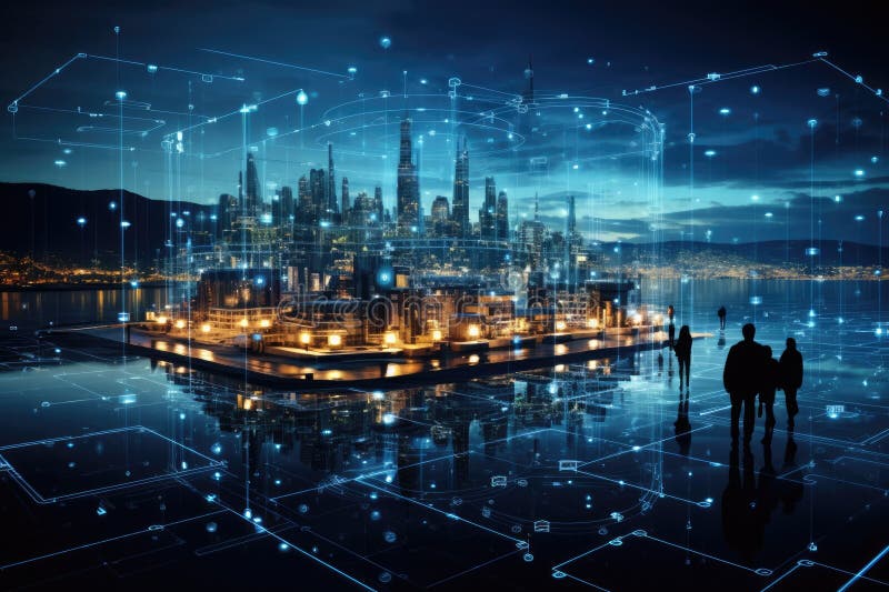 Man Standing at Future City. Futuristic City Background Concept Stock ...