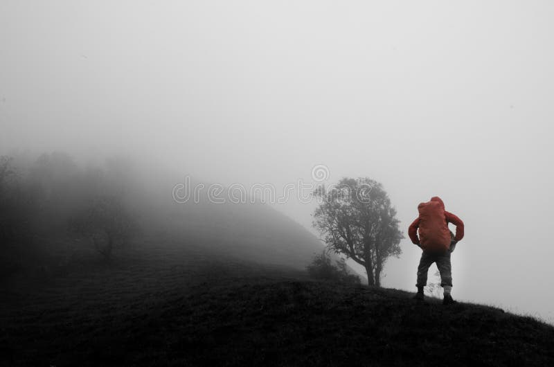 Lonely Man In The Fog At Night Stock Image - Image of mist, mysterious ...