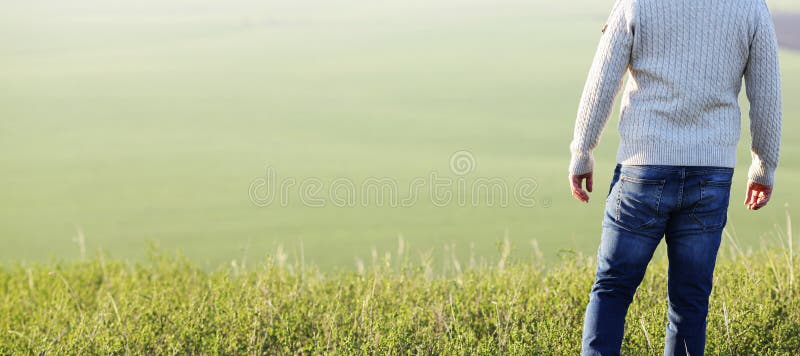 Man Standing on a Hill Looks into the Distance of the Plain Stock Image ...