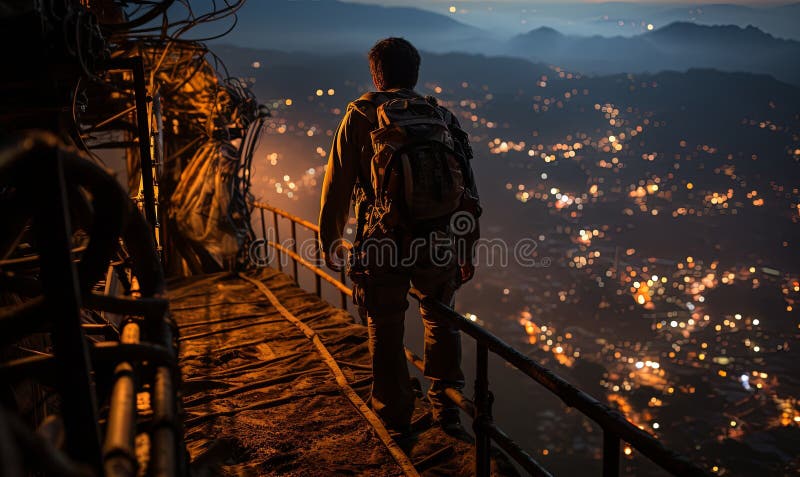 Man Standing on Hill Overlooking City Stock Photo - Image of metropolis ...