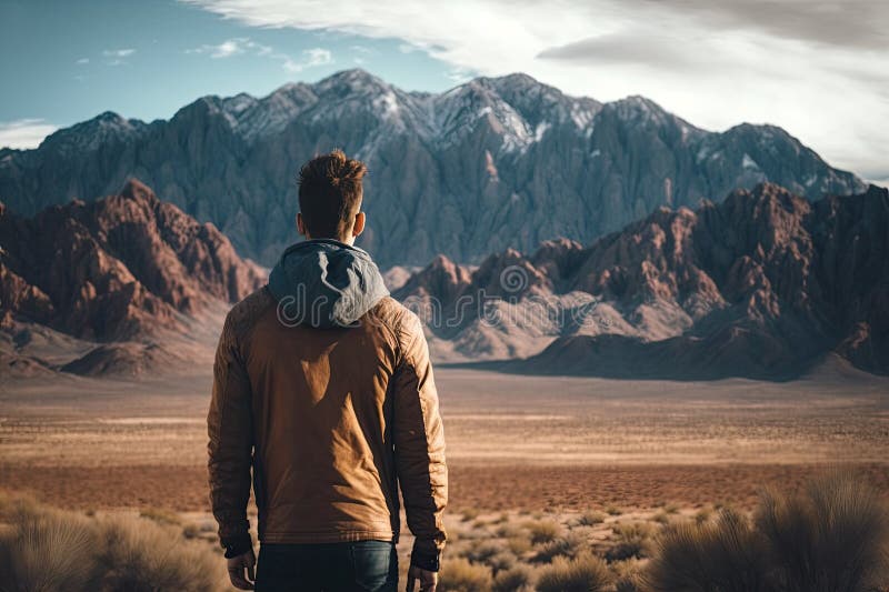 A Man, Standing with His Back To the Camera and a View of the Rolling ...