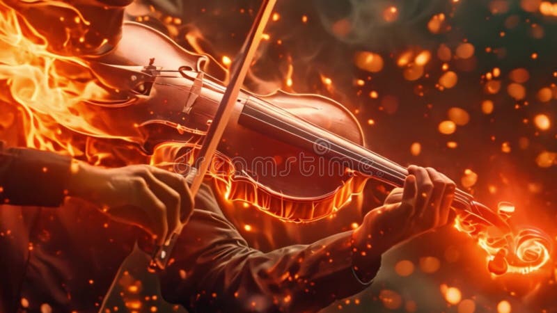 Man Holding Violin in Front of Fire Stock Video - Video of instrument ...