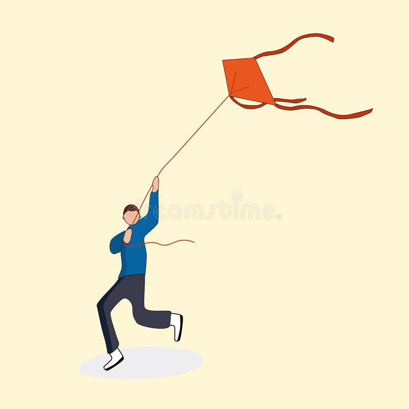 A Man Standing with Kite in the Hand. a Flying Kite, Stock Illustration ...
