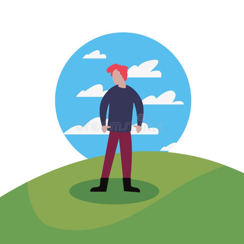 Man Standing in the Landscape Stock Illustration - Illustration of male ...