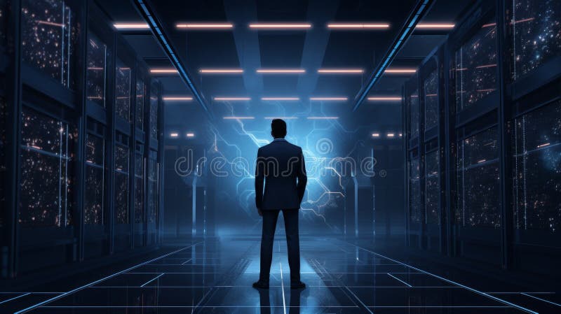 A Man Standing in a Large Data Center Stock Photo - Image of learning ...